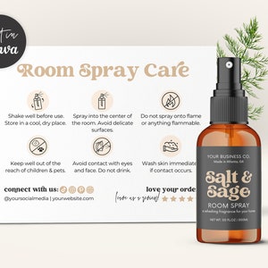 Room Spray Label Template Matching Care Card & Icons Canva, Linen Spray ...