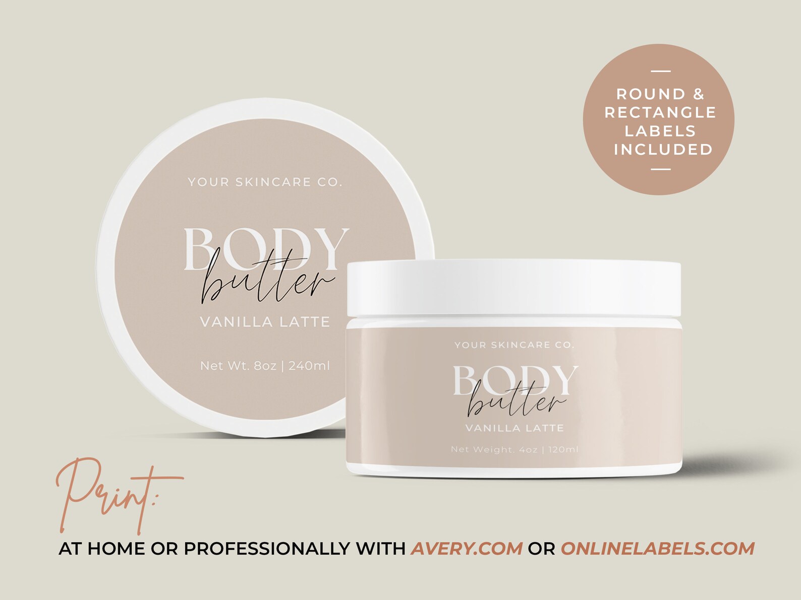Editable Body Product Skincare Label Template, Body Butter Jar Label ...