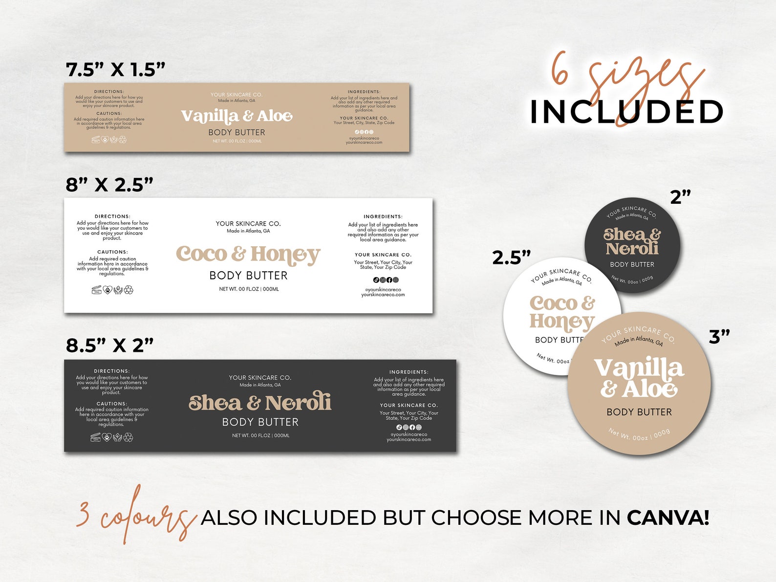 Editable Body Butter Jar Label Template, Modern Product Skincare Label ...