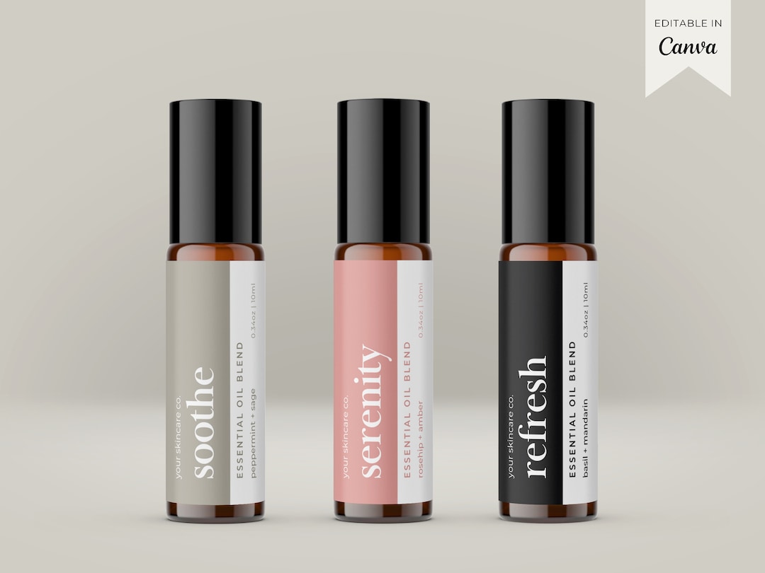Essential Oil Product Label Template Printable Canva, Roller Bottle ...