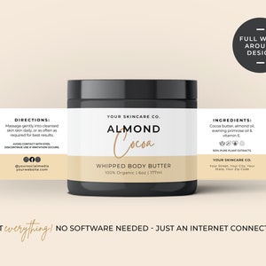 Body Product Label Template Canva, Body Butter Jar Label Editable ...