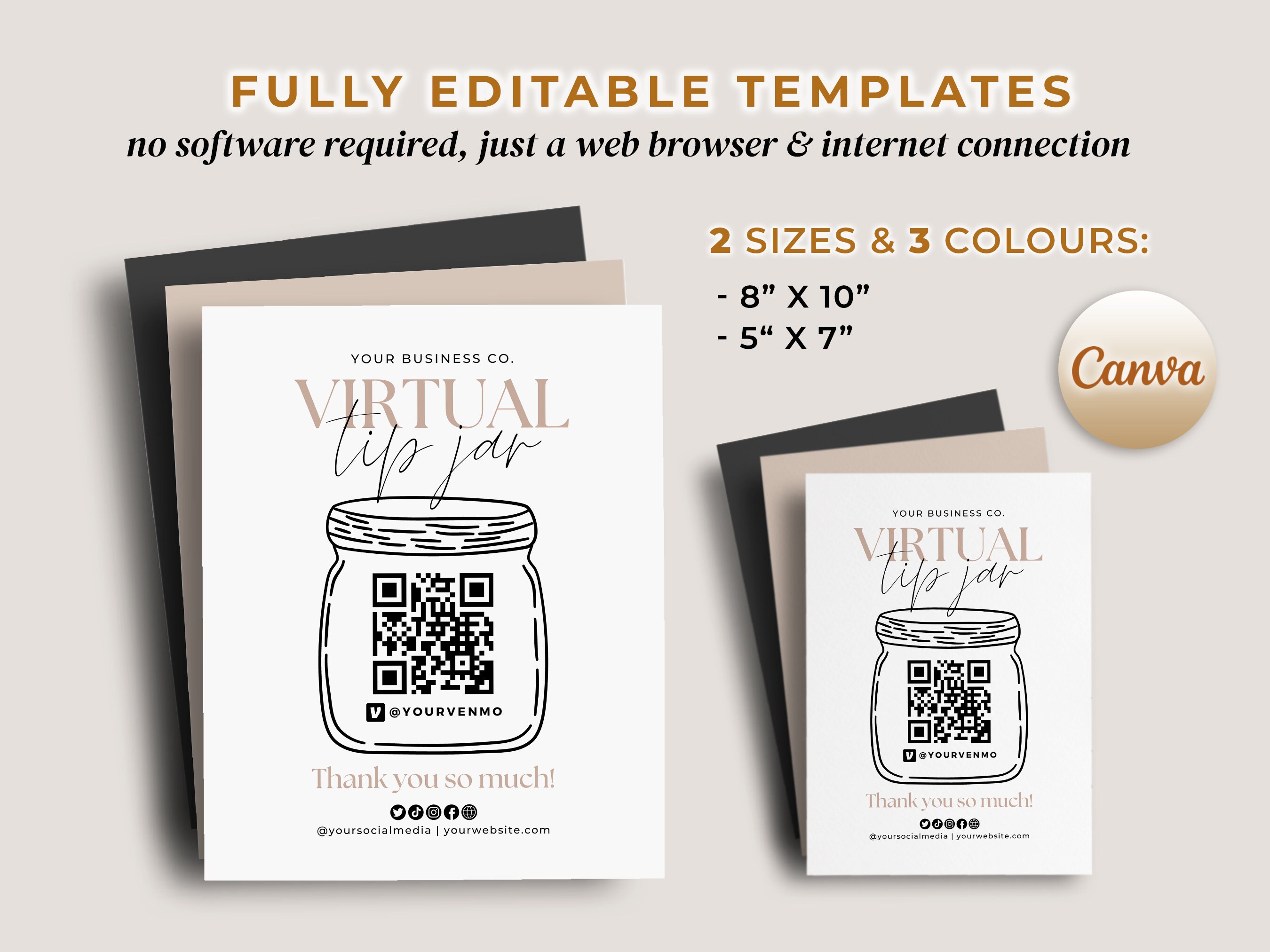 Printable Virtual Tip Jar QR Code Sign, Venmo Accepted Salon, Small ...