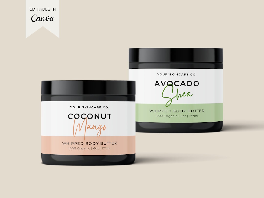 Body Product Label Template Canva, Body Butter Jar Label Editable ...