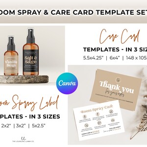 Room Spray Label Template + Matching Care Card & Icons Canva, Linen ...