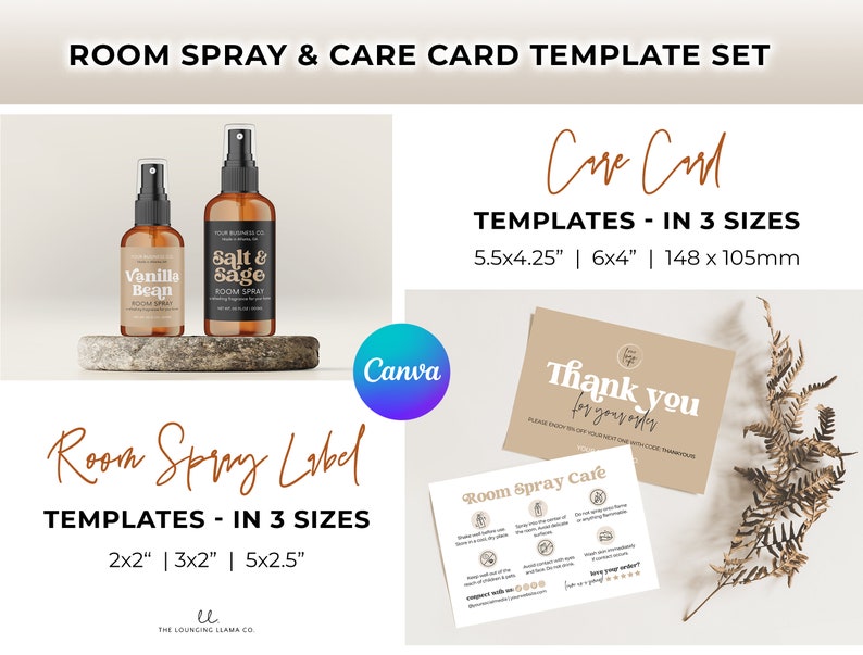Room Spray Label Template + Matching Care Card & Icons Canva, Linen ...