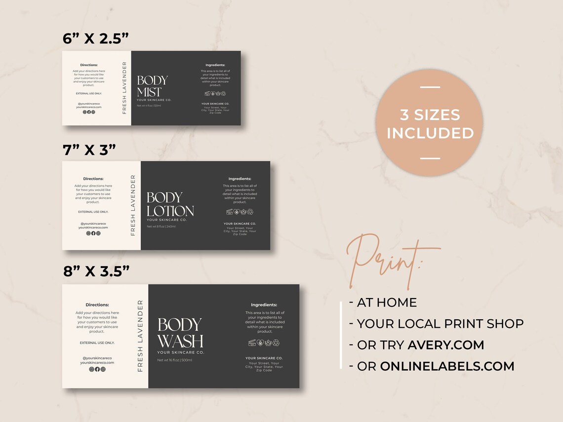 Editable Body Product Label Template Cosmetic Bottle Label - Etsy UK