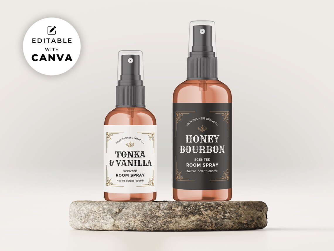 Editable Room Spray Label Template Canva, Retro Western Vintage Linen ...