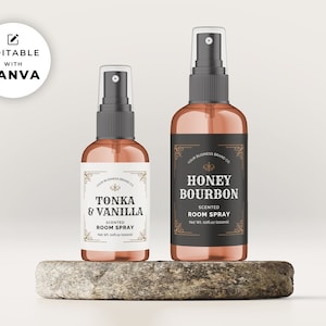 Editable Room Spray Label Template Canva, Retro Western Vintage Linen ...