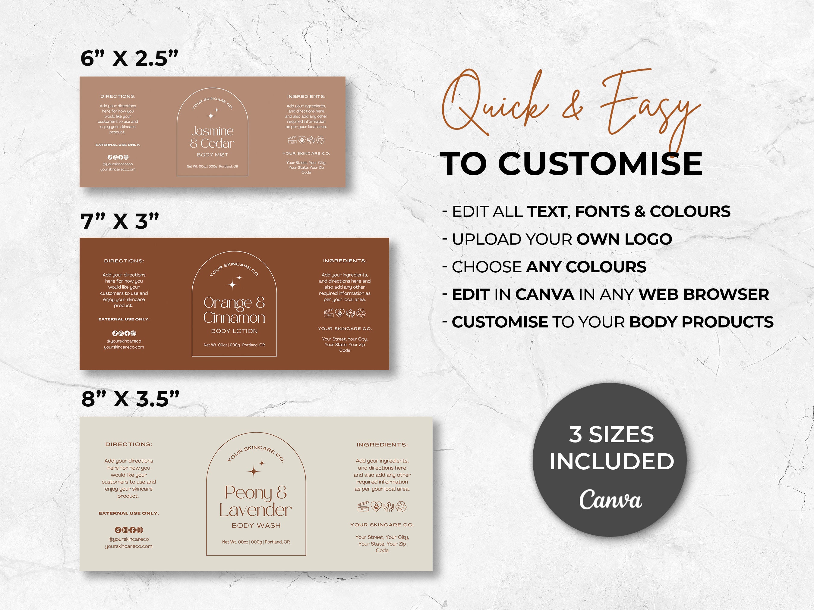Editable Body Product Label Template Skincare Label Template - Etsy UK