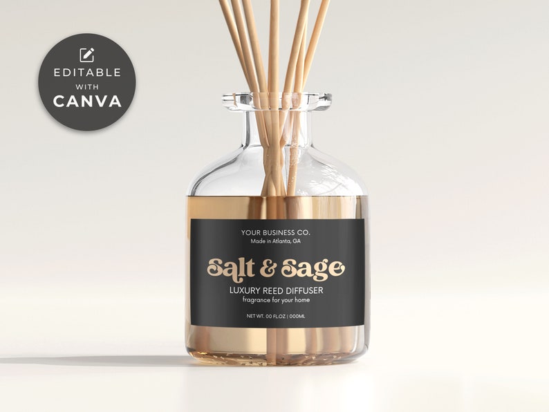 Reed Diffuser Bottle Label Template Canva, Editable Room Diffuser ...