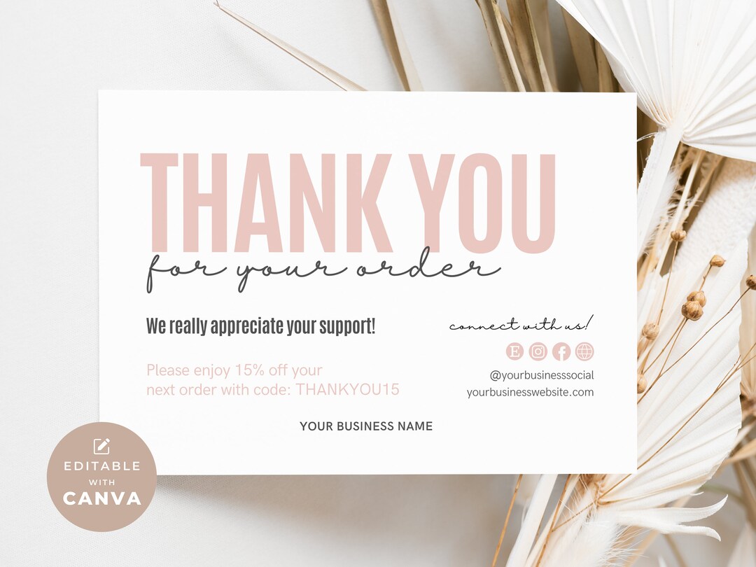Editable Business Thank You Cards Template Canva Thank You - Etsy
