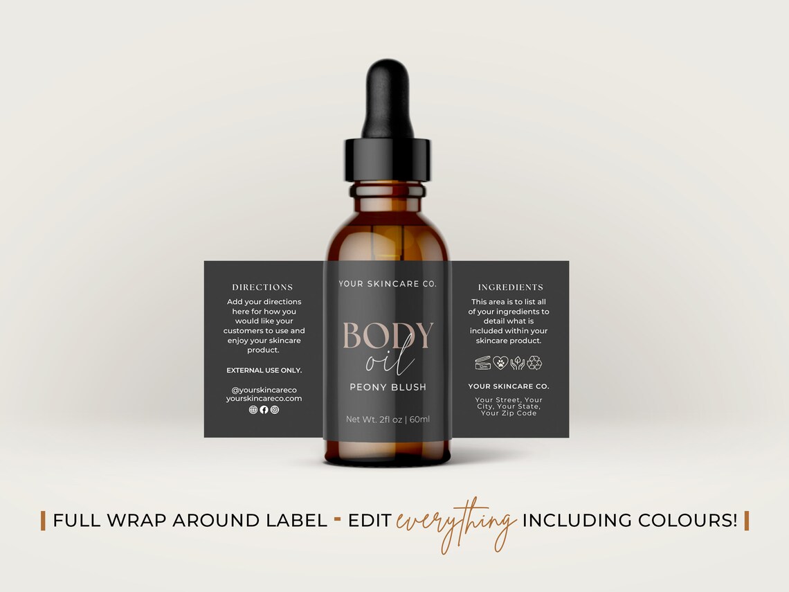 Editable Dropper Bottle Label Template, Essential Oil Custom Product ...