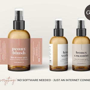 Editable Room Spray Label Template Canva, Linen Spray Bottle Label ...