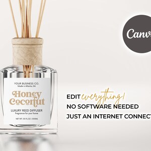 Reed Diffuser Bottle Label Template Canva, Editable Room Diffuser ...