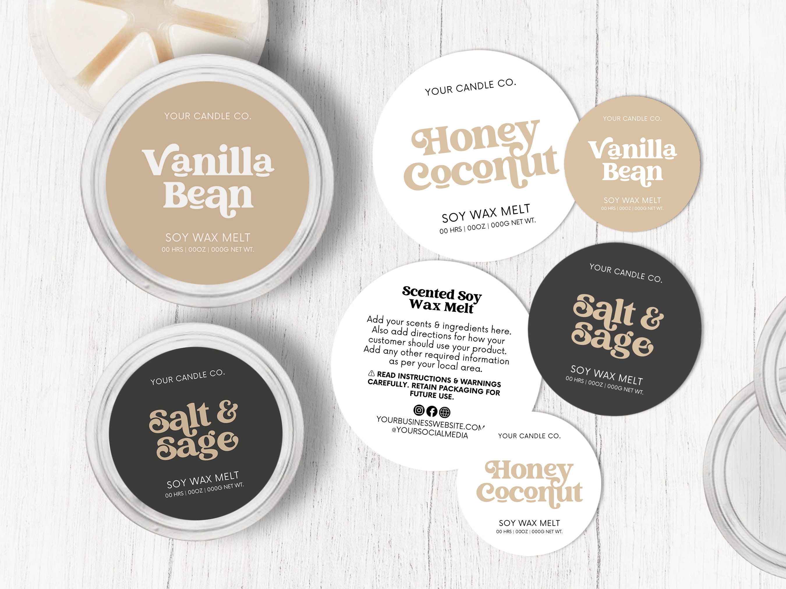 Round Wax Melt Label Template Canva, Editable Custom Wax Melt Label ...