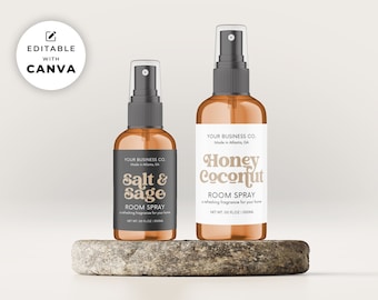 Editable Room Spray Label Template Canva, Linen Spray Bottle Label ...
