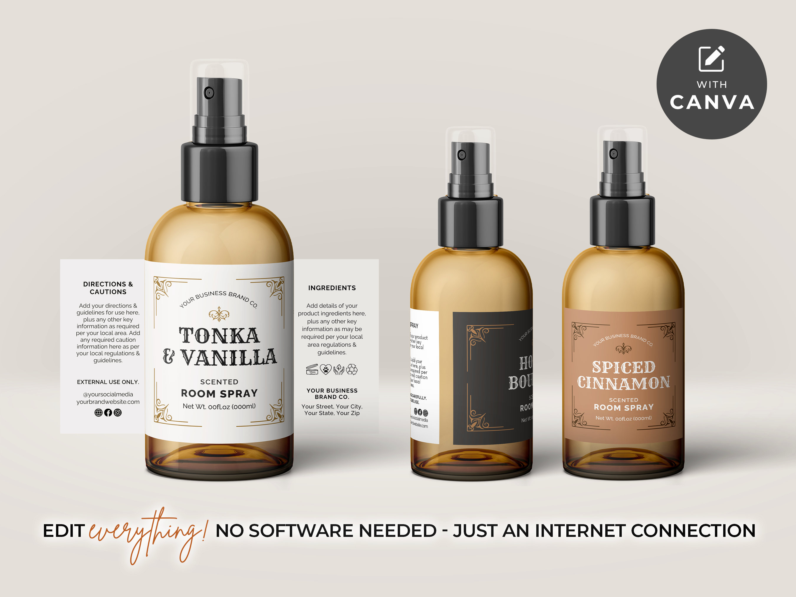 Editable Room Spray Label Template Canva, Retro Western Vintage Linen ...