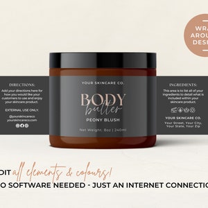 Editable Body Product Skincare Label Template, Body Butter Jar Label ...
