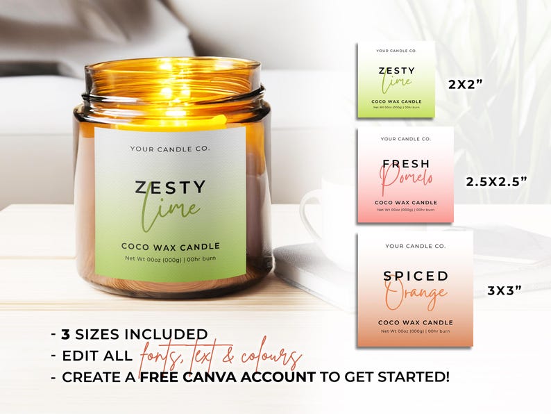 Editable Candle Label Template: Bright Modern Design With Script Text ...