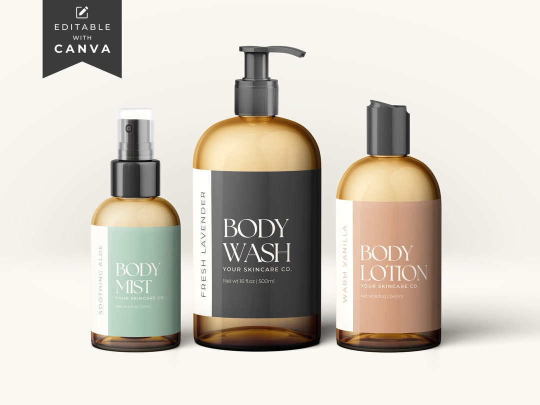 Editable Body Product Label Template Canva, Body Care Bottle Label ...
