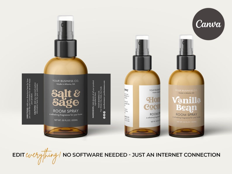 Editable Room Spray Label Template Canva, Linen Spray Bottle Label ...