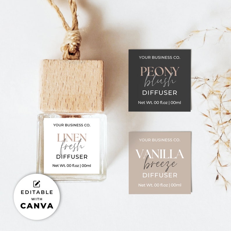 Car Diffuser Label Template Canva, Editable Hanging Diffuser Label ...