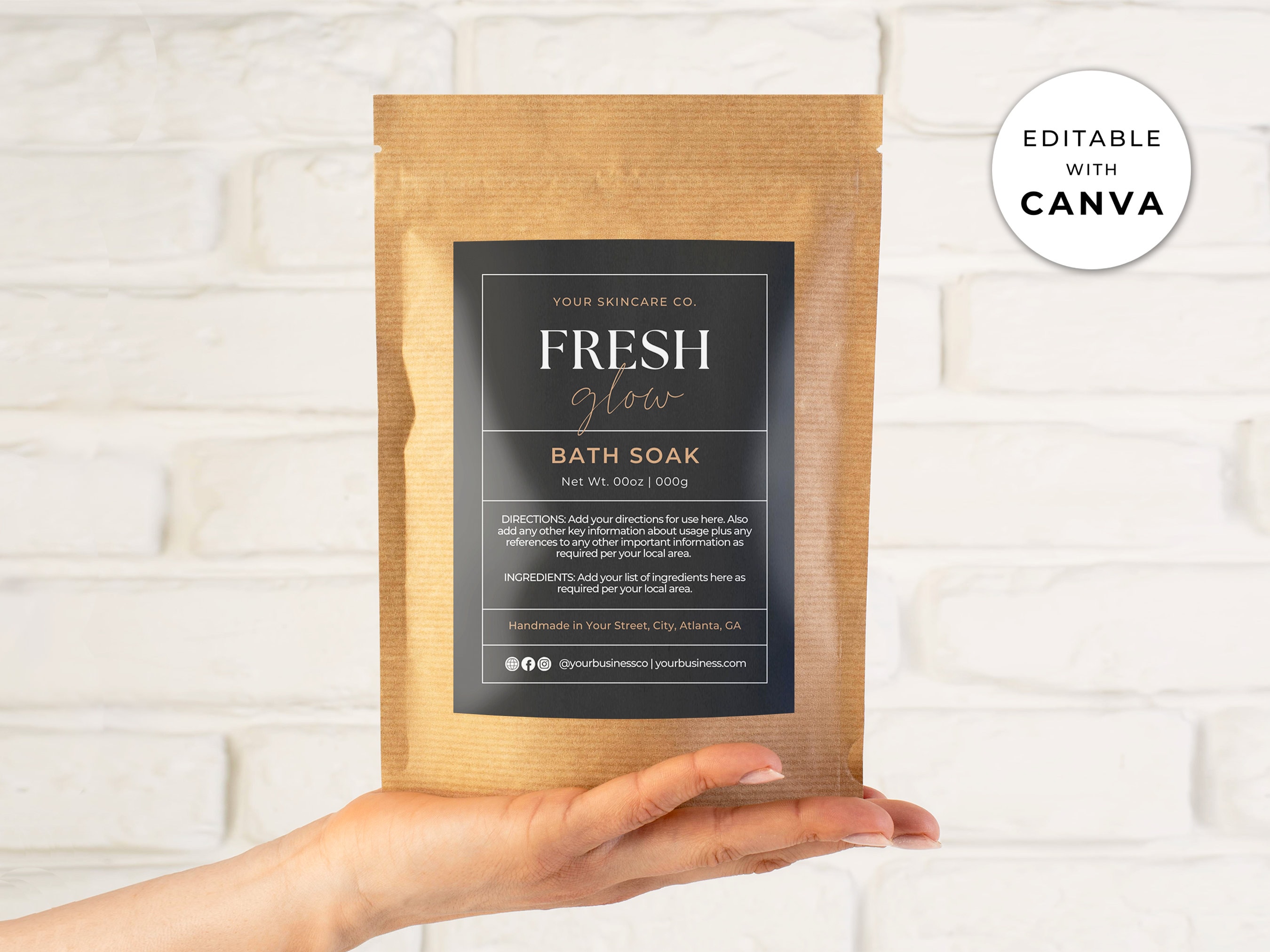Pouch Label Template Canva, Printable Bath Salts Product Label ...