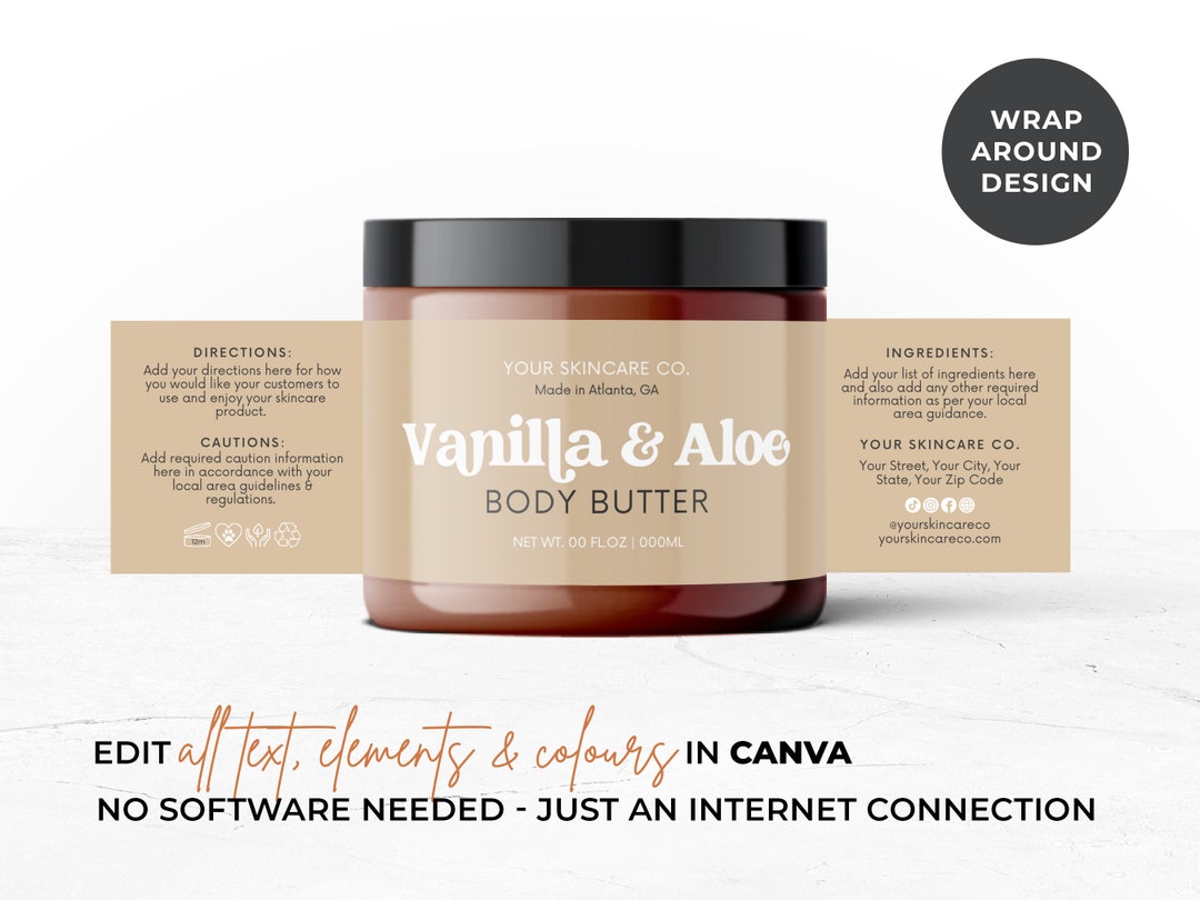 Editable Body Butter Jar Label Template, Modern Product Skincare Label ...
