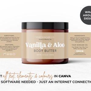 Editable Body Butter Jar Label Template, Modern Product Skincare Label ...