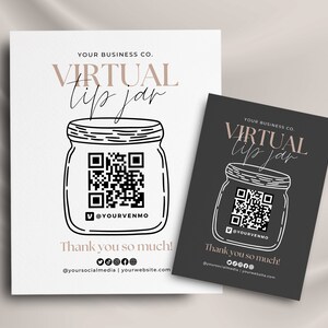 Printable Virtual Tip Jar QR Code Payment Sign Template Canva, Editable ...