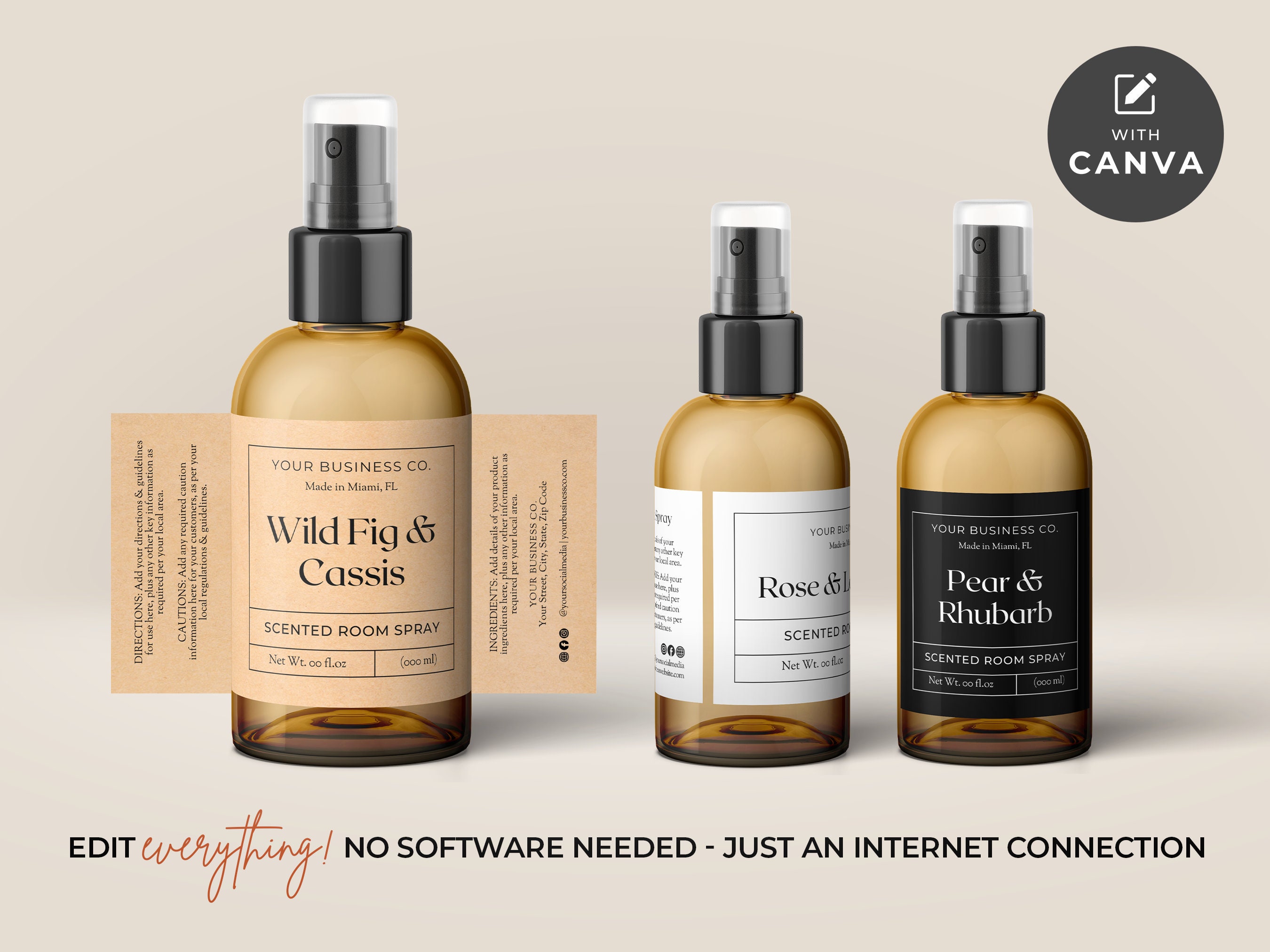Editable Room Spray Label Template Canva, Printable Rustic Linen Spray ...
