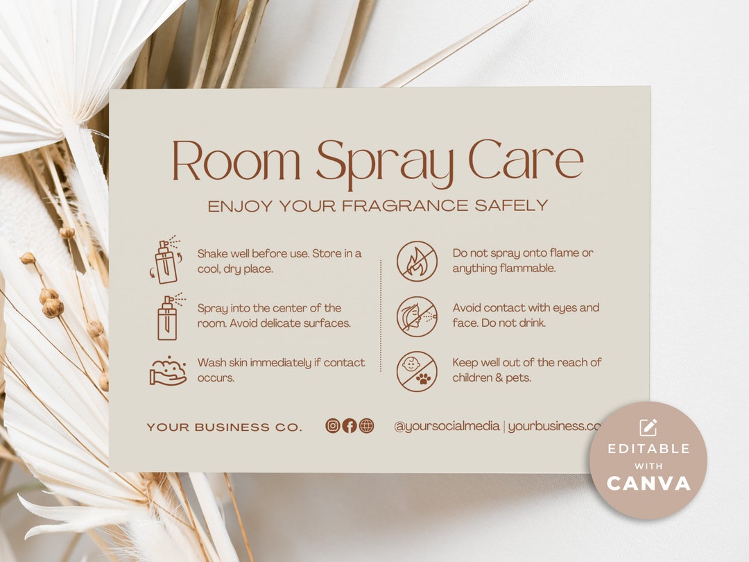 Room Spray Care Card Template Canva, Boho Printable Linen Spray Care ...