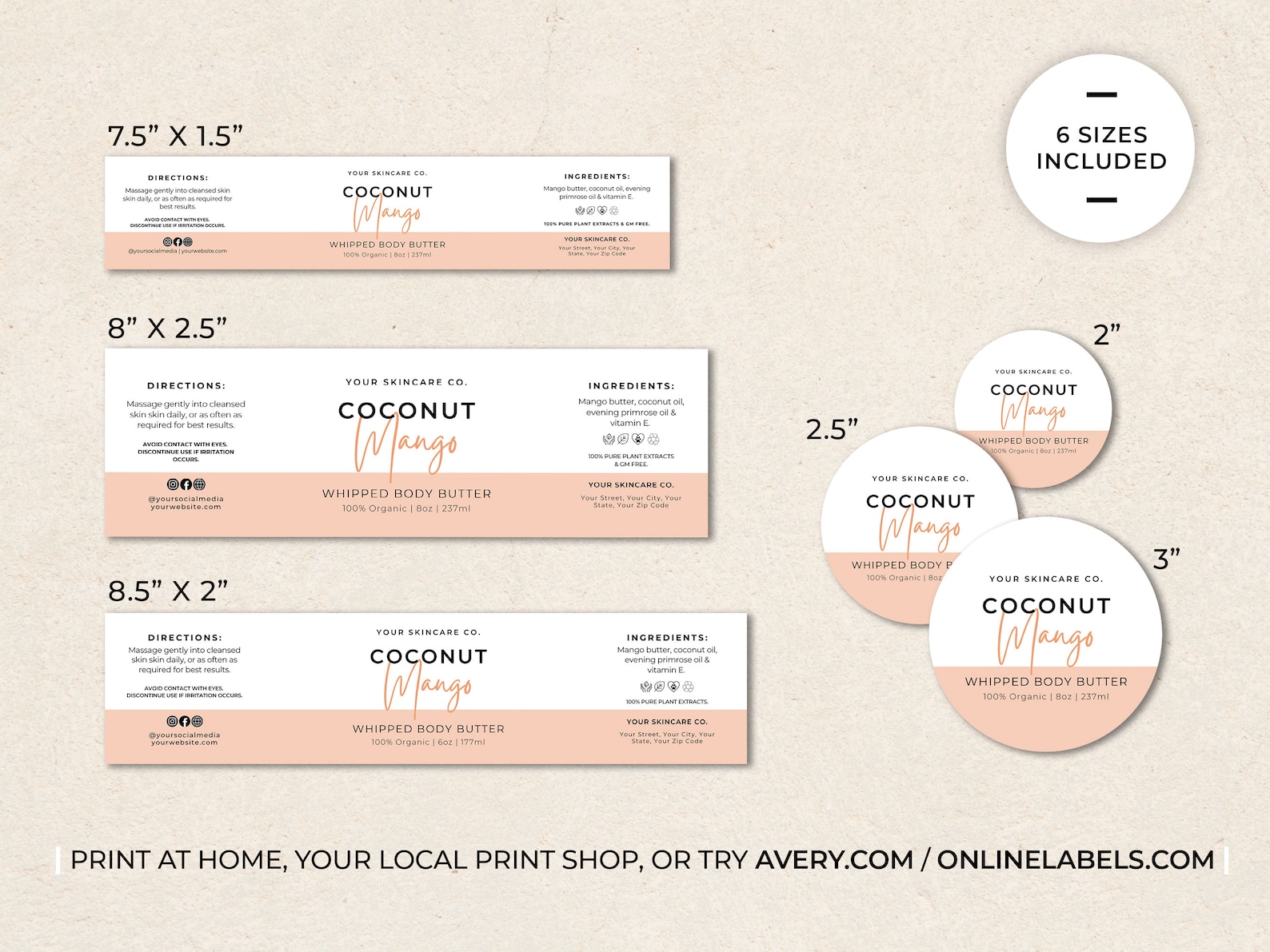 Body Product Label Template Canva, Body Butter Jar Label Editable ...