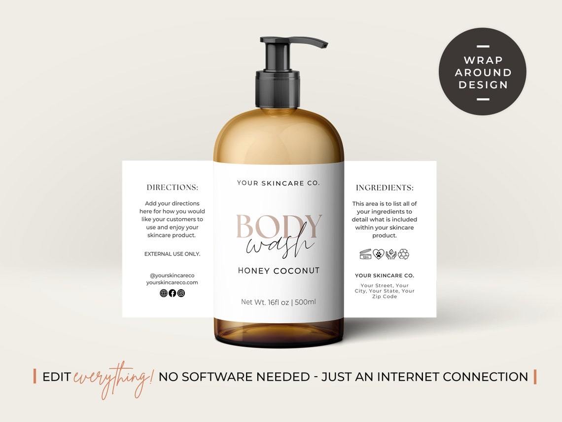 Editable Body Product Label Template Skincare Label Template - Etsy UK