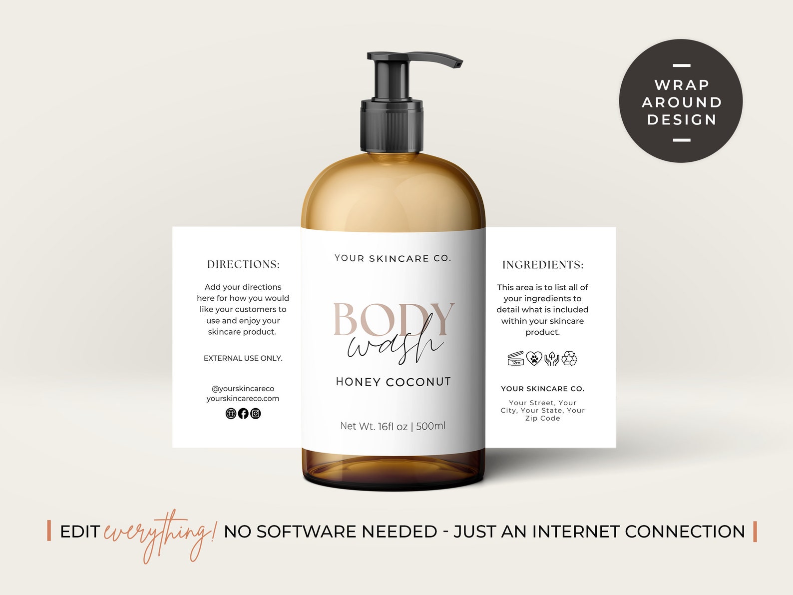 Editable Body Product Label Template Skincare Label Template - Etsy