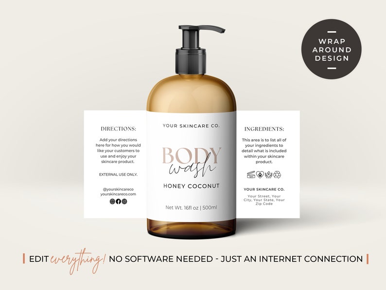 Editable Body Product Label Template Skincare Label Template - Etsy