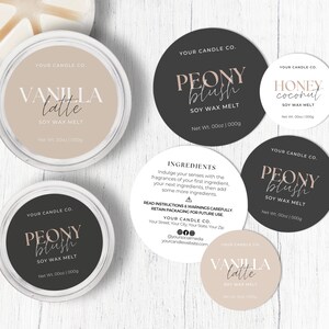 Round Wax Melt Label Template Editable Canva, Custom Wax Melt Label ...