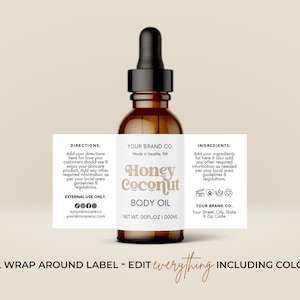Retro Body Oil Label Template: Editable Product Label Design (canva) - Etsy