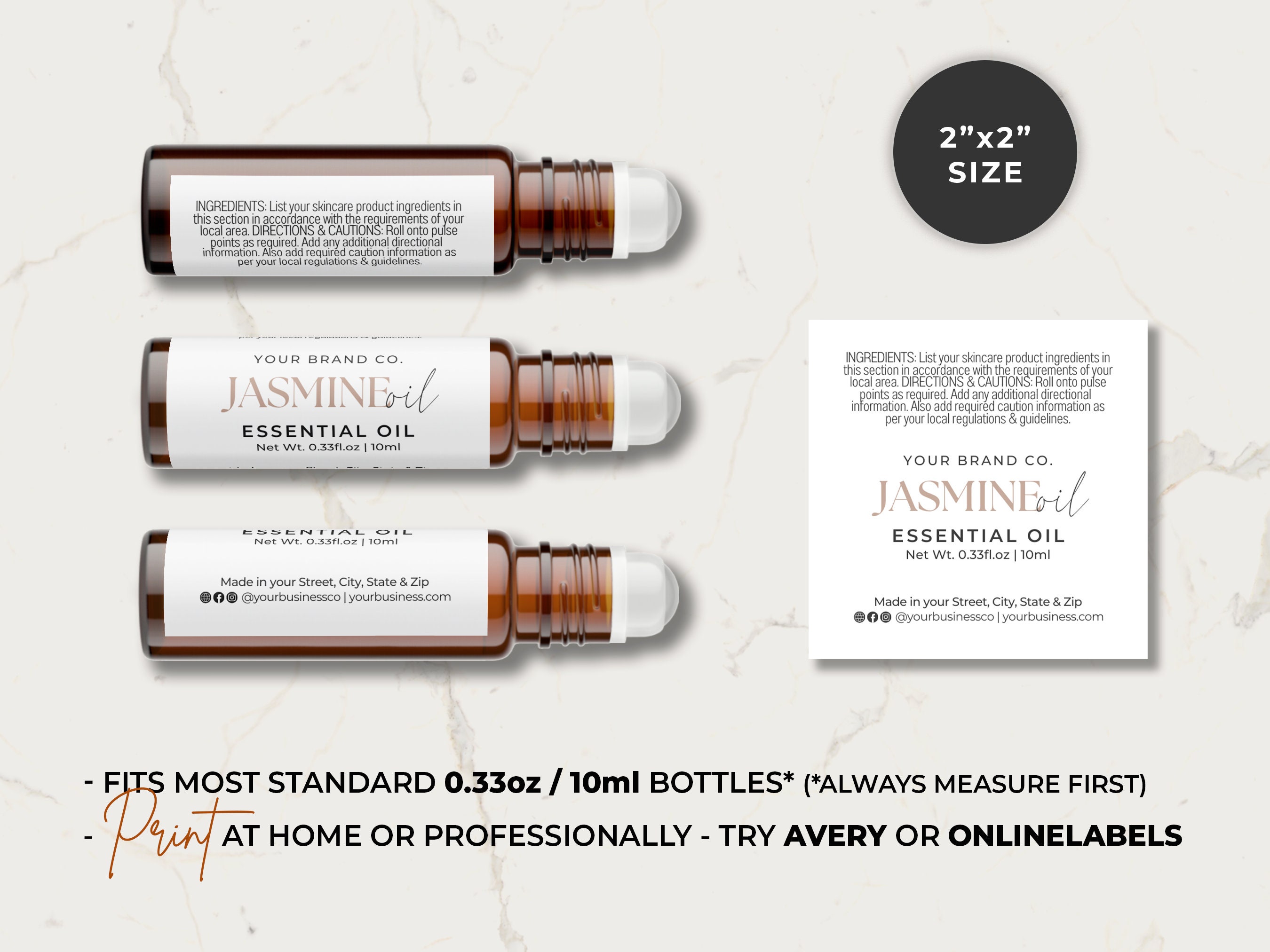 Essential Oil Roller Bottle Label Template: Custom Skincare Branding ...