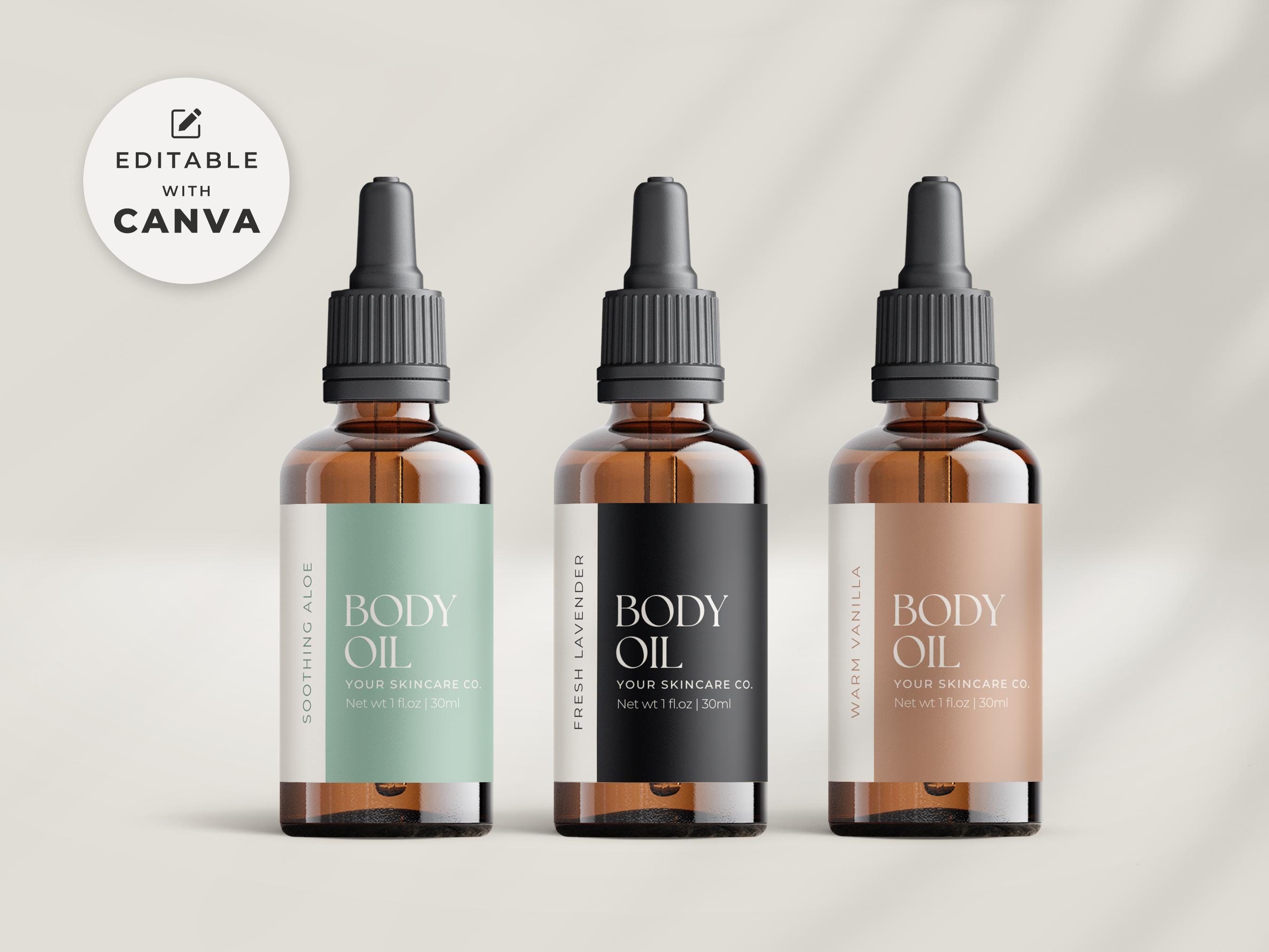Editable Dropper Bottle Label Template Canva, Body Oil Product Label ...