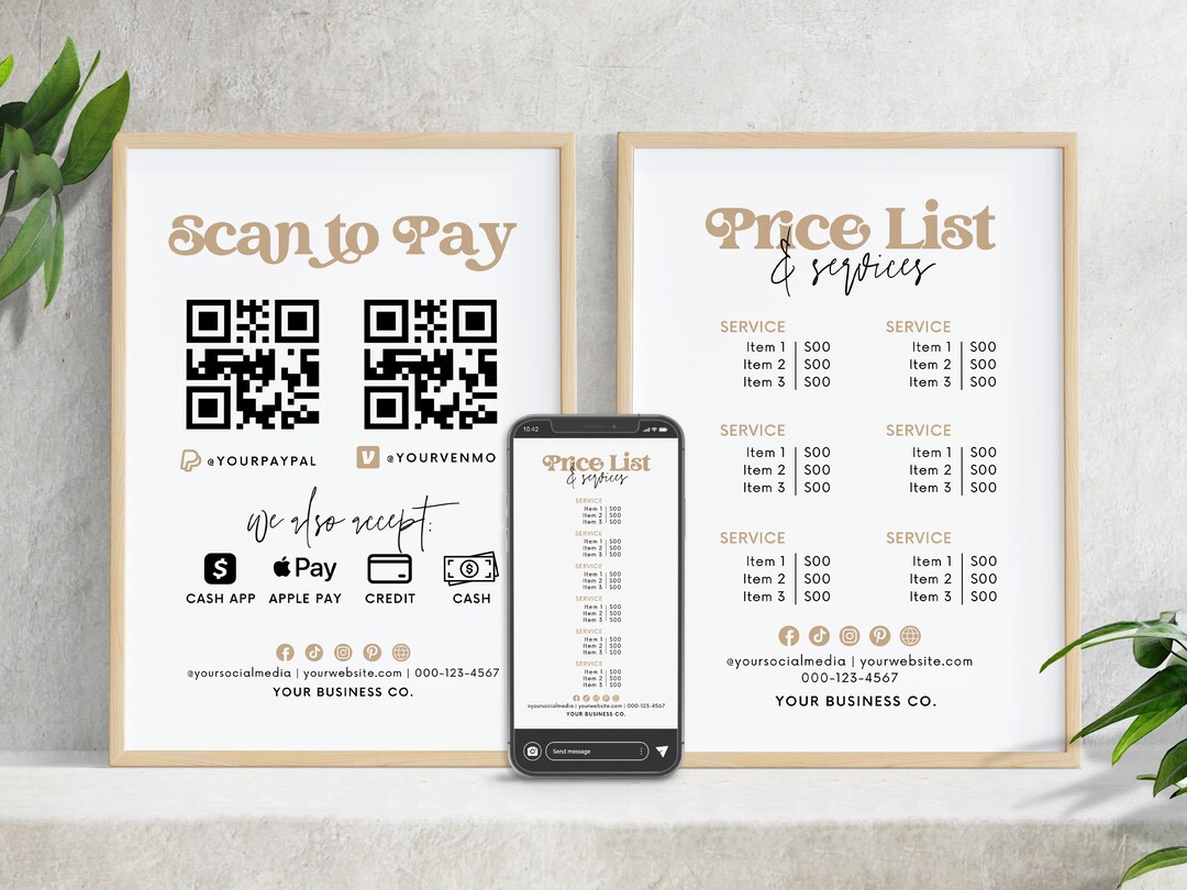 Editable Price List Scan to Pay QR Code Sign Template Set Canva ...