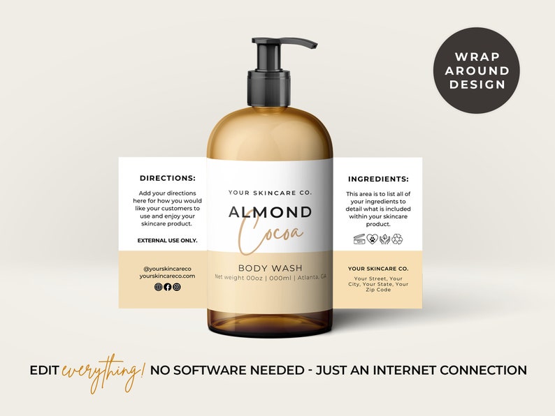 Editable Body Product Label Template Canva Skincare Label - Etsy