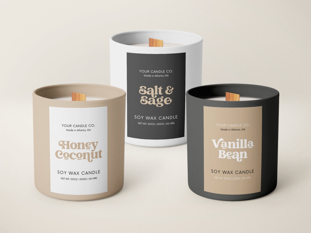 Printable Candle Label Template Canva, Editable Modern Candle Label ...