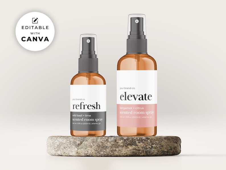 Editable Room Spray Label Template Canva, Linen Spray Bottle Label ...