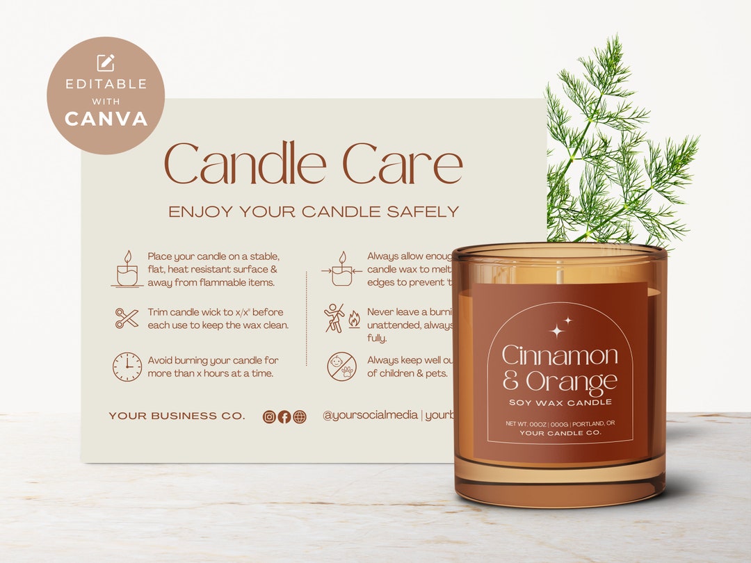 Candle Label Templates + Matching Candle Care Card Template Canva ...