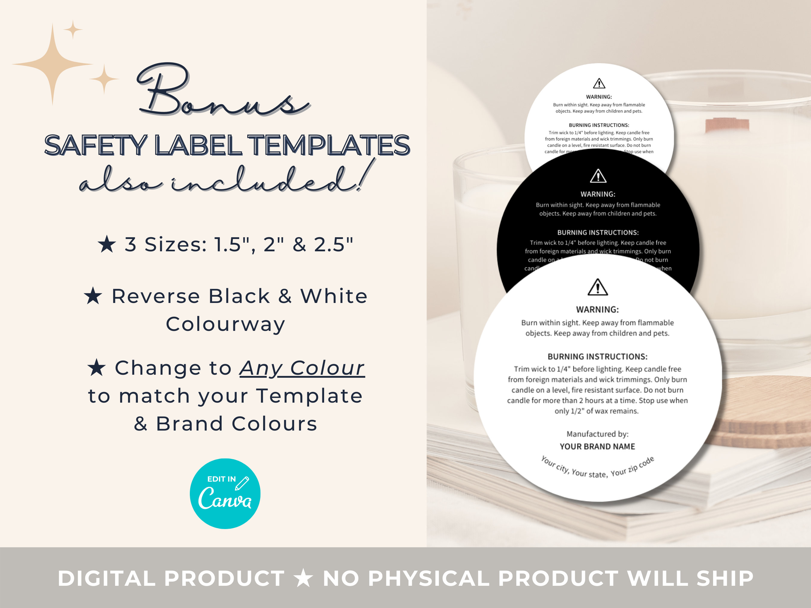 Printable Candle Labels Template Modern Candle Label Design - Etsy UK