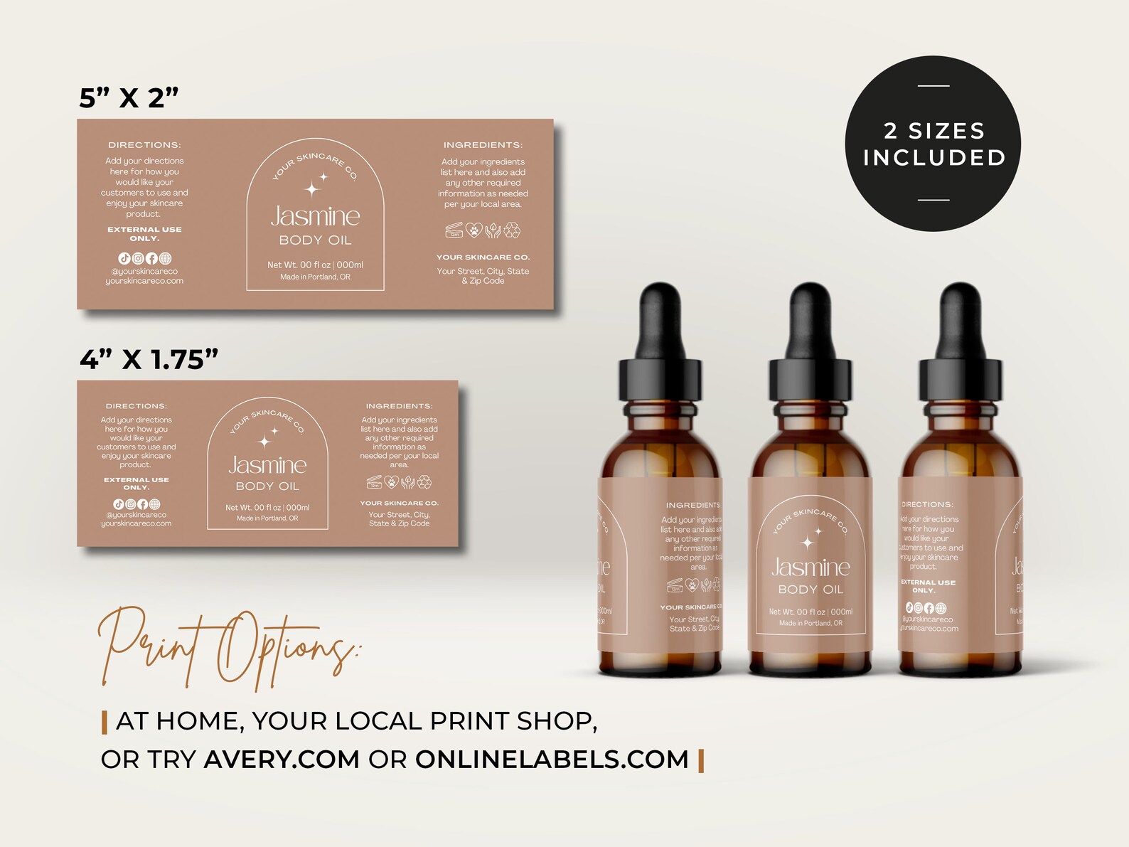 Editable Dropper Bottle Label Template Canva, Boho Body Oil Label ...