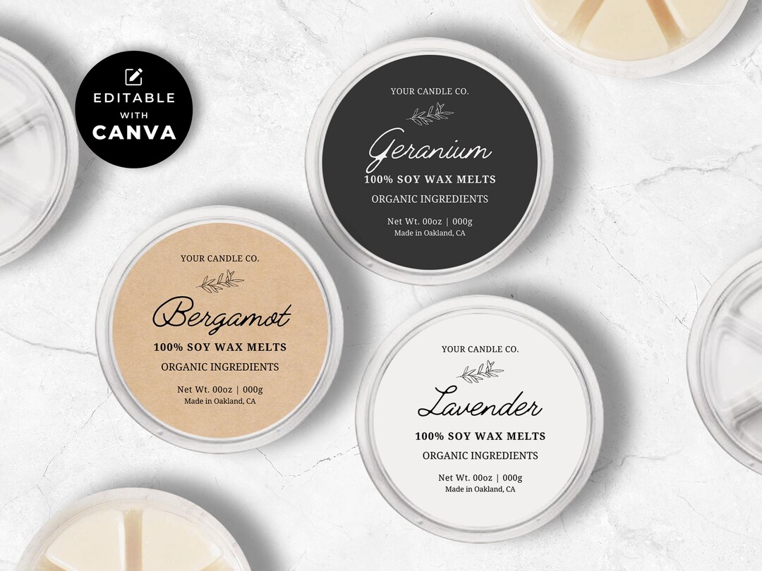 Round Wax Melt Label Template Canva, Editable Rustic Wax Melt Label ...