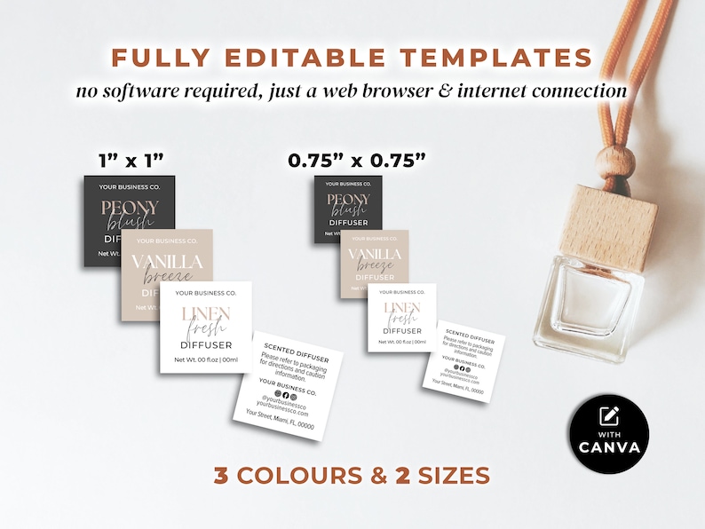 Car Diffuser Label Template Canva, Editable Hanging Diffuser Label ...