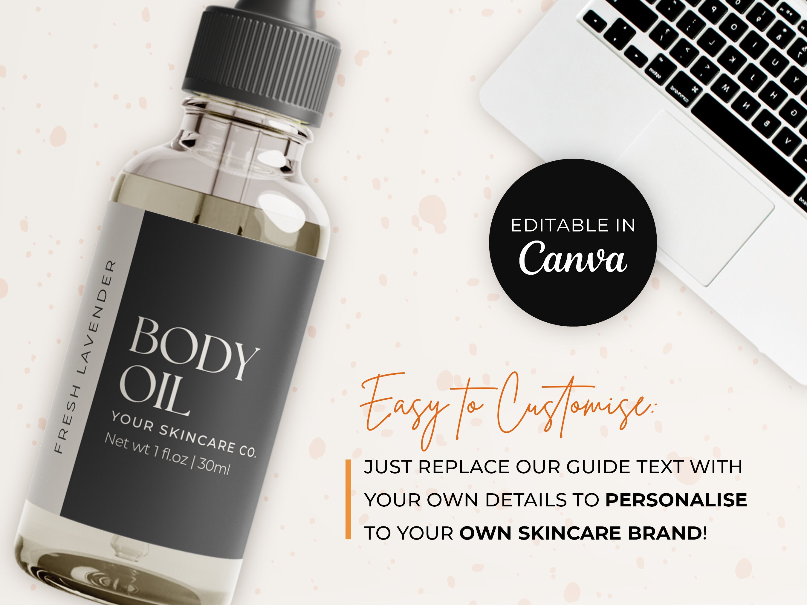 Editable Dropper Bottle Label Template Canva, Body Oil Product Label ...
